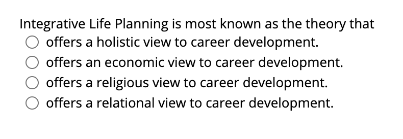 Solved Integrative Life Planning is most known as the theory | Chegg.com