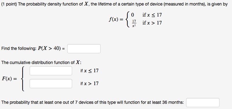 Solved (1 point) The probability density function of X, the | Chegg.com