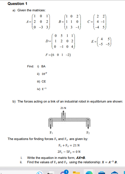 Solved a) Given the matrices: | Chegg.com