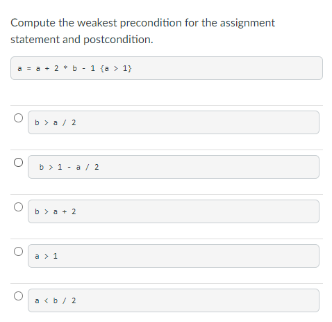 Solved Compute the weakest precondition for the assignment | Chegg.com