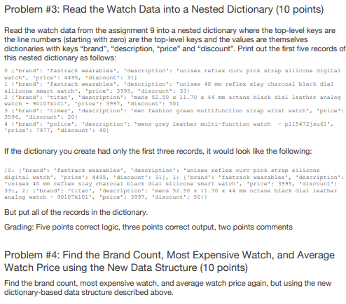 Solved Problem \#3: Read the Watch Data into a Nested | Chegg.com