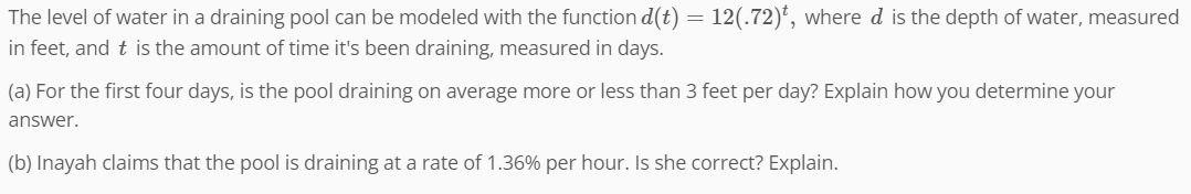 Solved The level of water in a draining pool can be modelled | Chegg.com