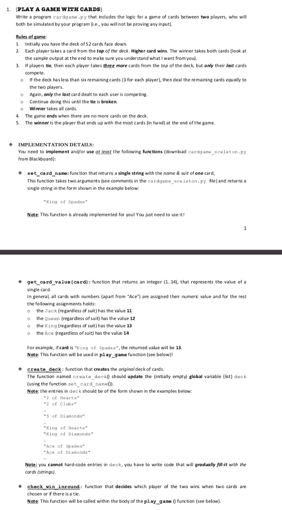 Solved 1. PIAY A GAME WITH CARDS Write a program cardgame-py | Chegg.com