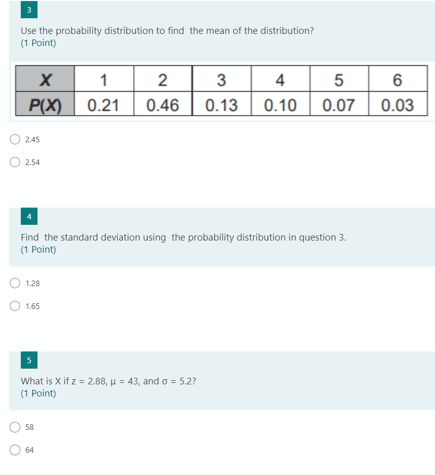Solved 3 Use the probability distribution to find the mean | Chegg.com