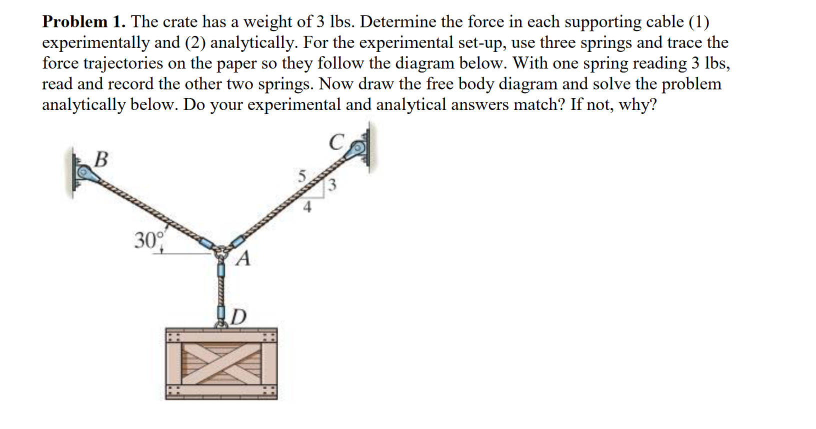 Solved Problem 1. The crate has a weight of 3lbs. Determine | Chegg.com