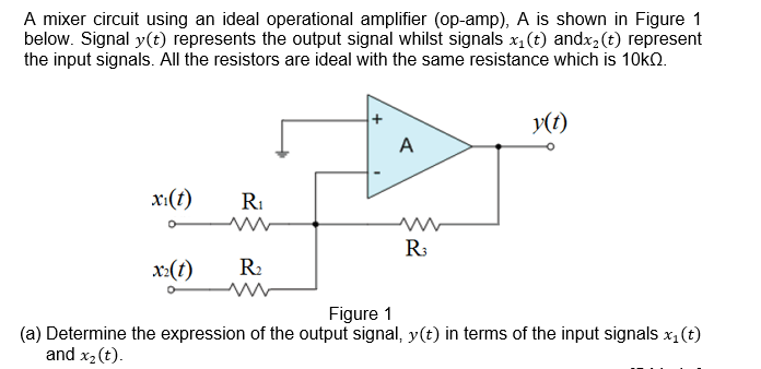 Solved A mixer circuit using an ideal operational amplifier | Chegg.com