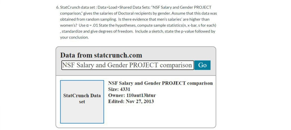 StatCrunch data set : Data>Load>Shared Data Sets: | Chegg.com