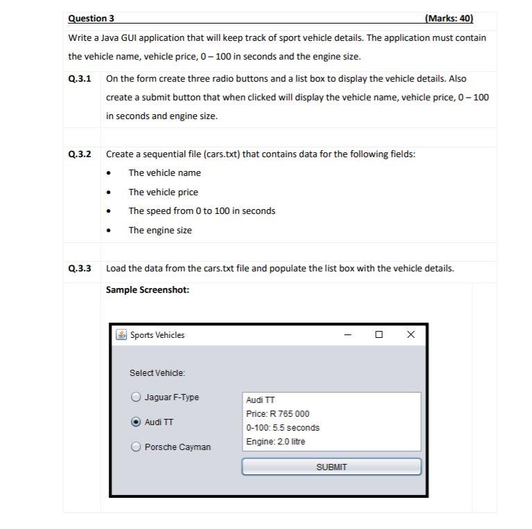 Solved Question 1 (Marks: 50) Develop a Java GUI application | Chegg.com