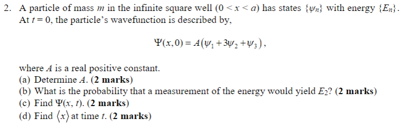 Solved 2. A particle of mass m in the infinite square well | Chegg.com