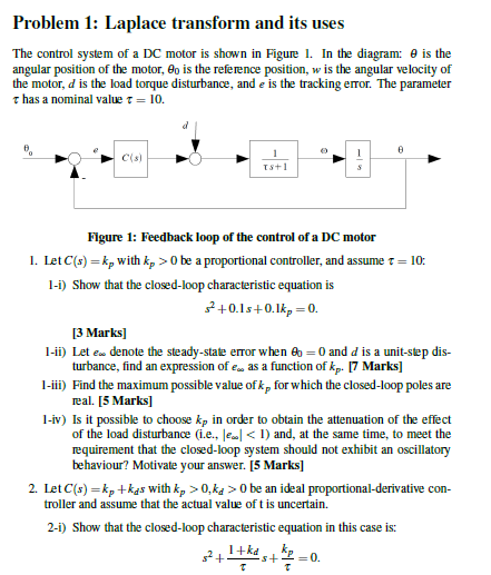 Solved Problem 1: Laplace transform and its uses The control | Chegg.com