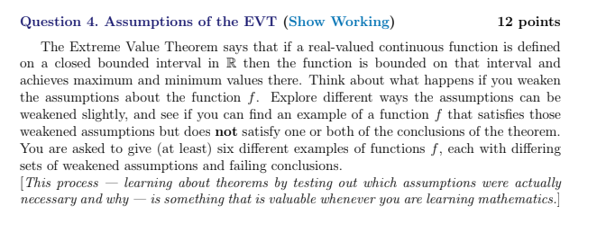 Solved Question 4. Assumptions of the EVT (Show Working) 12 | Chegg.com