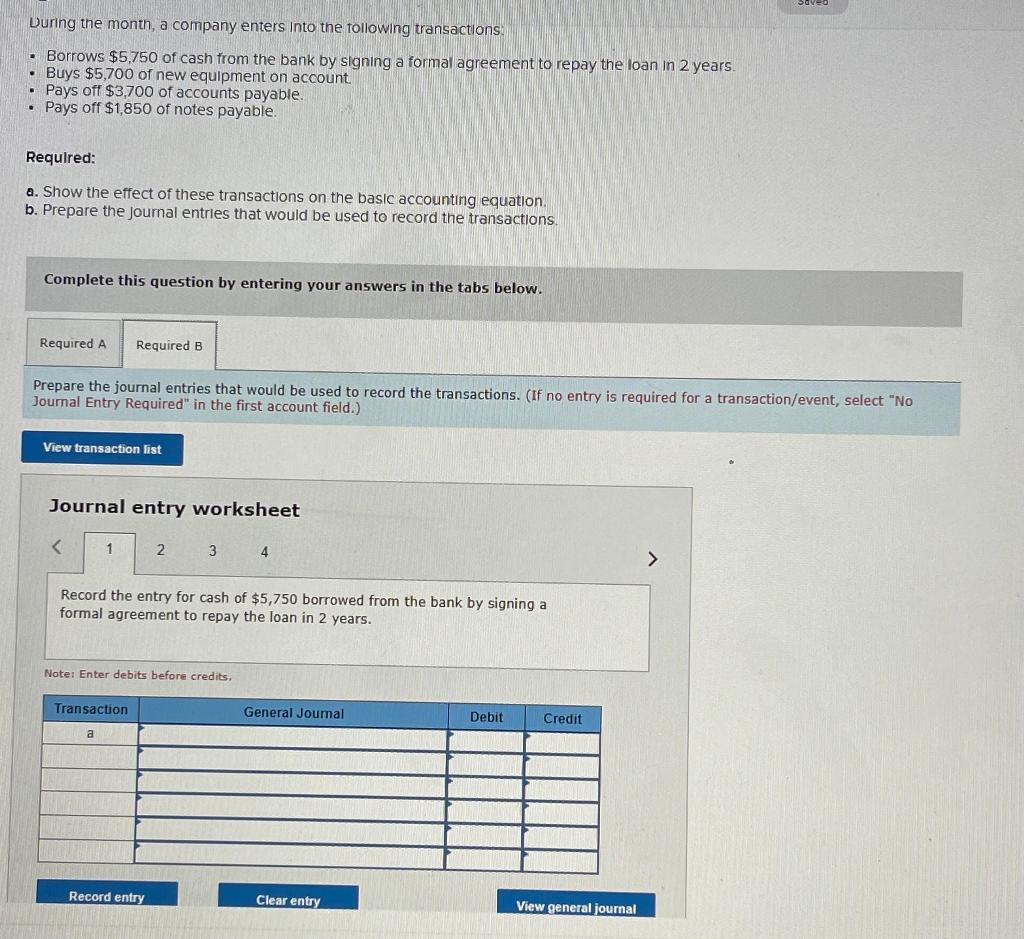 Solved During the month, a company enters into the following | Chegg.com