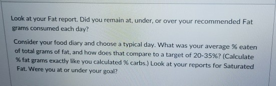 Solved Look at your Fat report. Did you remain at, under, or | Chegg.com