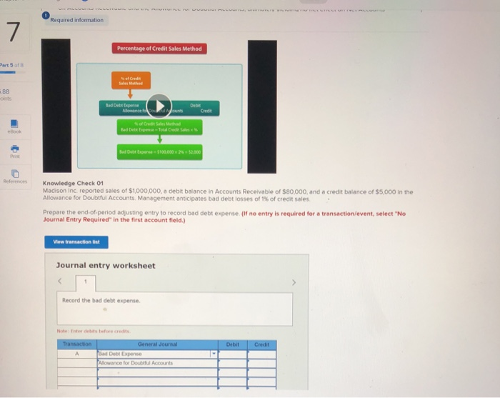 Solved Required information 7 Percentage of Credit Sales | Chegg.com