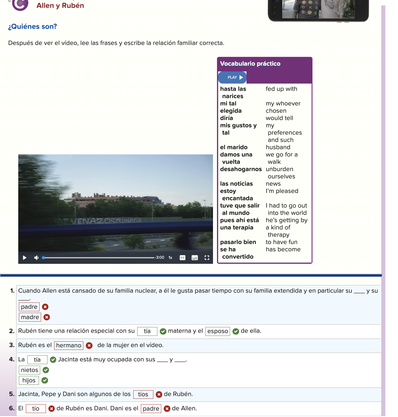 La familia extendida, para mí, ﻿es...0:11es la | Chegg.com