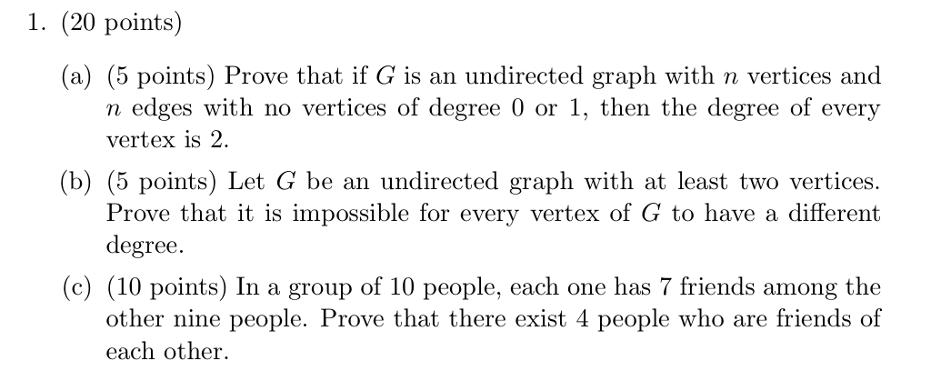 Solved 1. (20 ﻿points)(a) (5 ﻿points) ﻿Prove that if \( ﻿G | Chegg.com