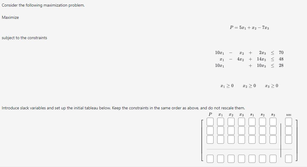 Solved Consider the following maximization | Chegg.com