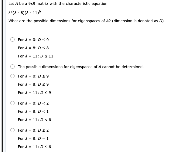 Solved Let A Be A 9x9 Matrix With The Characteristic