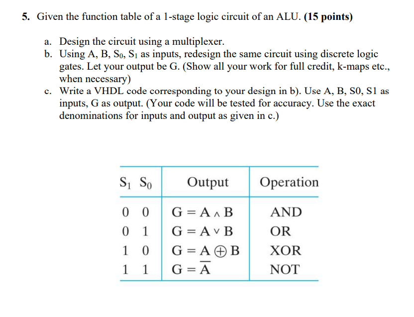 Solved 5. Given the function table of a 1 -stage logic | Chegg.com