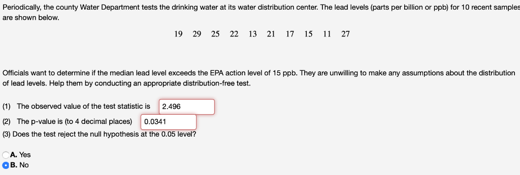 Solved Periodically, the county Water Department tests the | Chegg.com