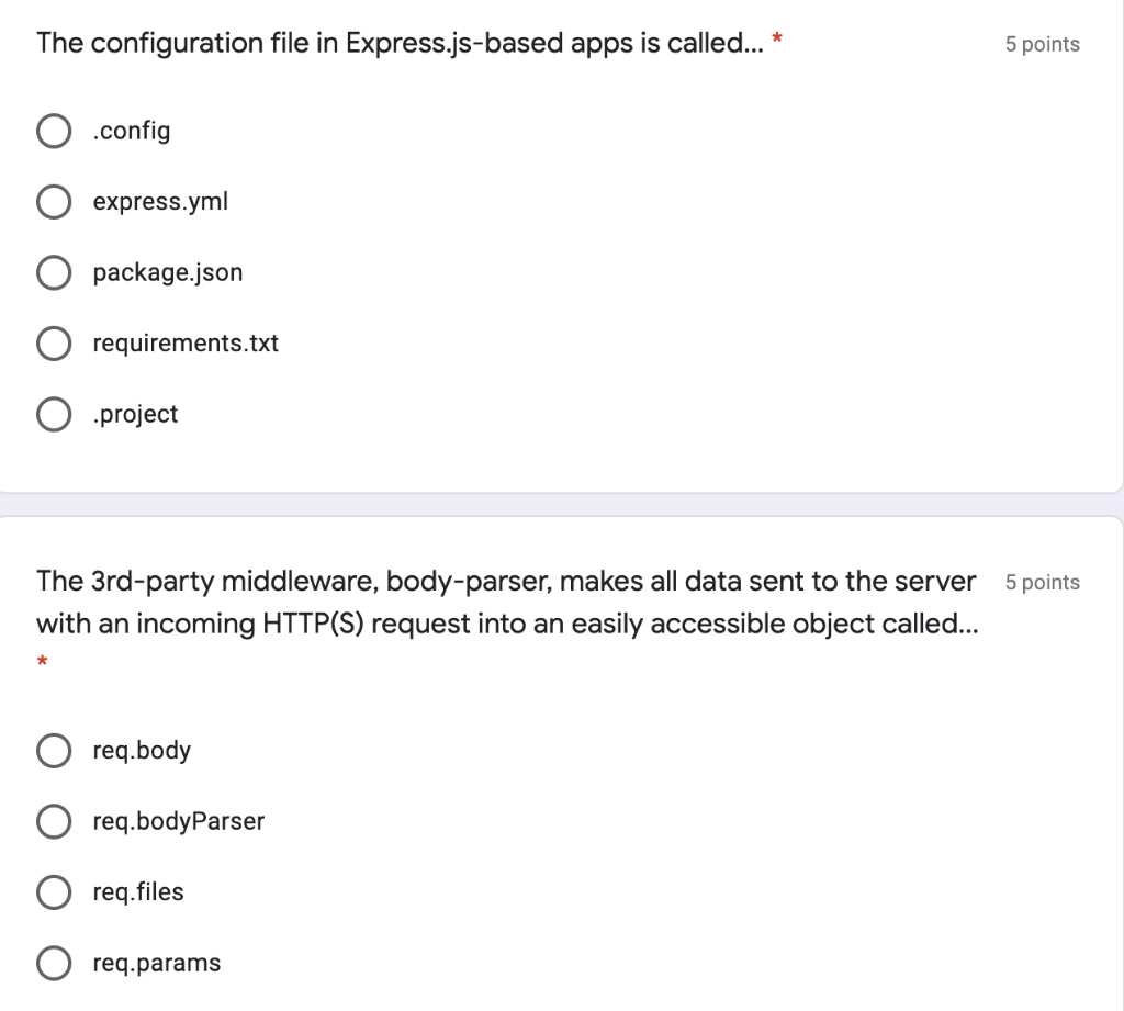 Solved The configuration file in Express.js-based apps is | Chegg.com