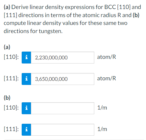 Solved (a) Derive linear density expressions for BCC[110] | Chegg.com