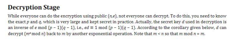 Solved Decryption Stage While everyone can do the encryption | Chegg.com