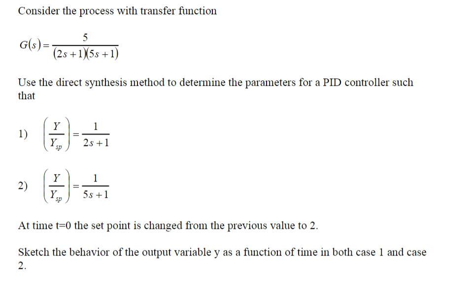Solved Consider the process with transfer function | Chegg.com
