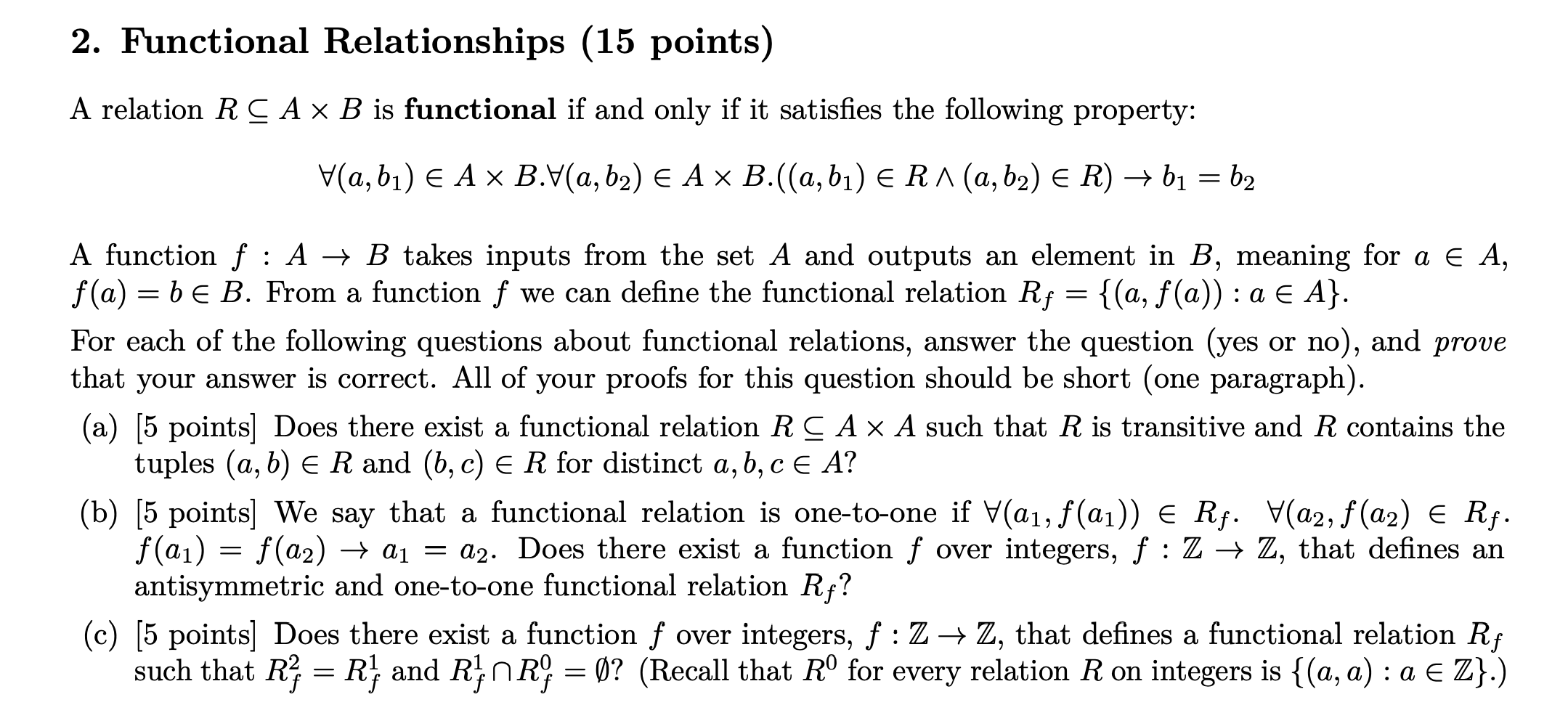 Solved 2. Functional Relationships (15 points) A relation | Chegg.com