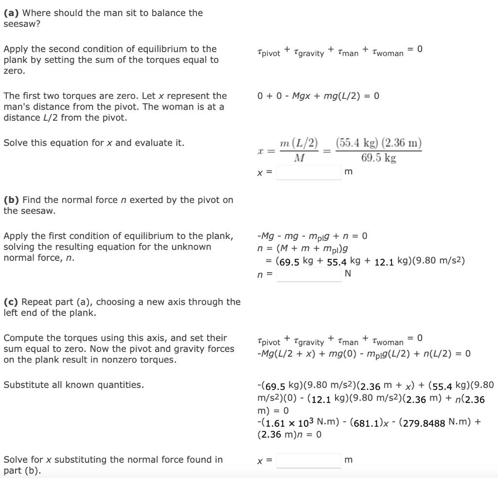 Solved (a) Where should the man sit to balance the seesaw? + | Chegg.com
