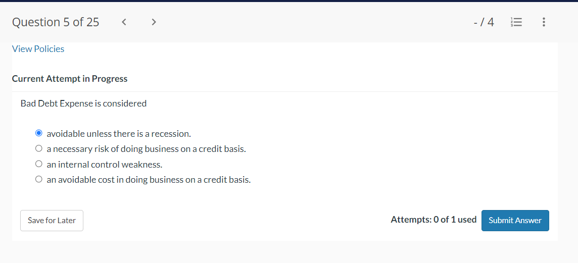 Solved Question 5 ﻿of 25View PoliciesCurrent Attempt in | Chegg.com