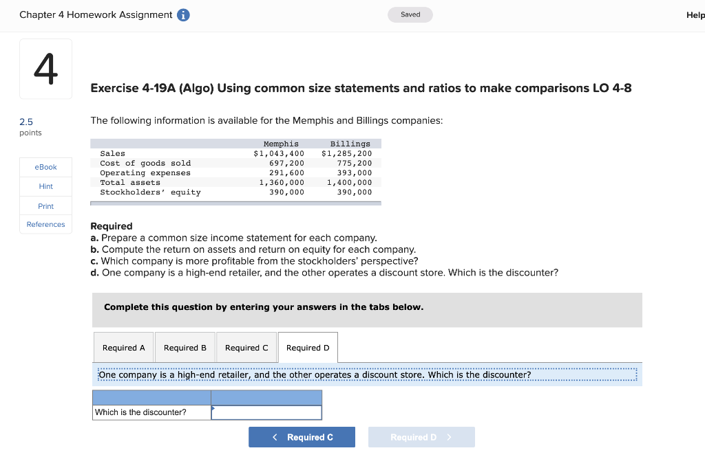 Solved Chapter 4 Homework Assignment A Saved Help Save & | Chegg.com