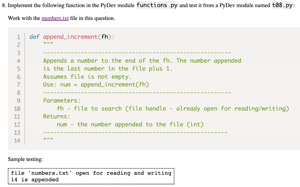 Solved 8. Implement the following function in the PyDev | Chegg.com