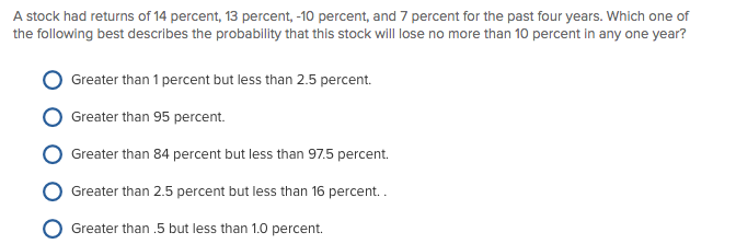 Solved A stock had returns of 14 percent, 13 percent, -10 | Chegg.com