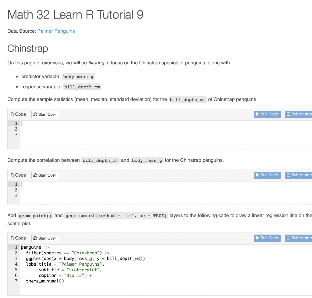 Math 32 Learn R Tutorial 9 Data Source: Palmer | Chegg.com