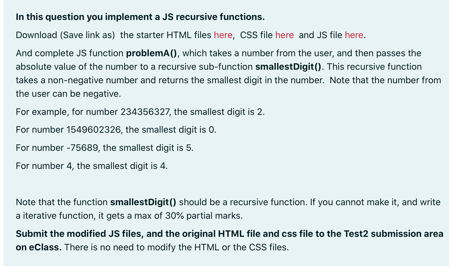 Solved In this question you implement a JS recursive | Chegg.com