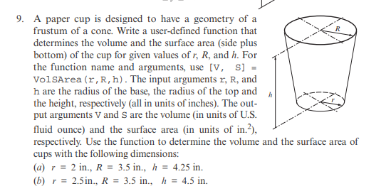 Solved 9. A paper cup is designed to have a geometry of a | Chegg.com