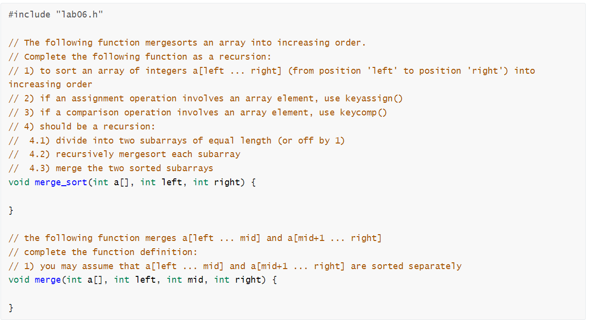 Solved #include "7ab06. h" int count_assign; int count_comp; | Chegg.com