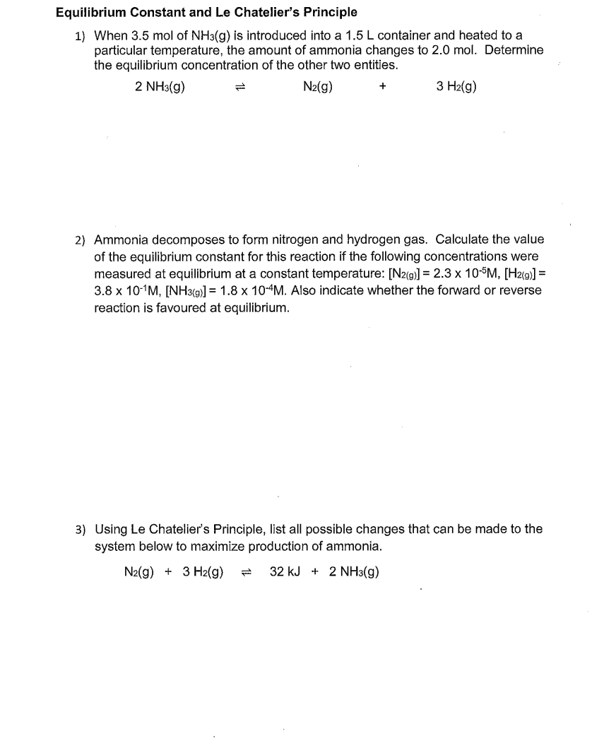 Solved Equilibrium Constant and Le Chatelier's Principle 1) | Chegg.com