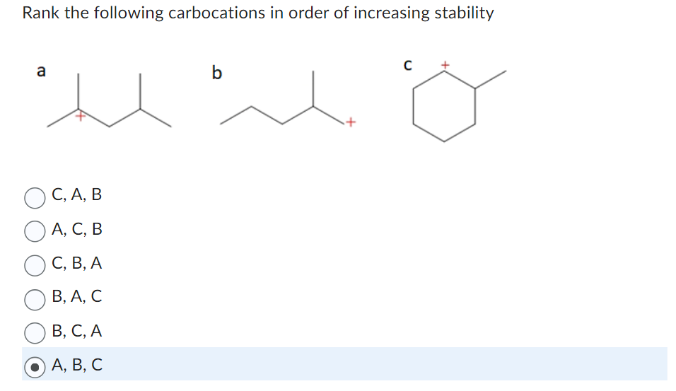 Solved Rank the following carbocations in order of | Chegg.com
