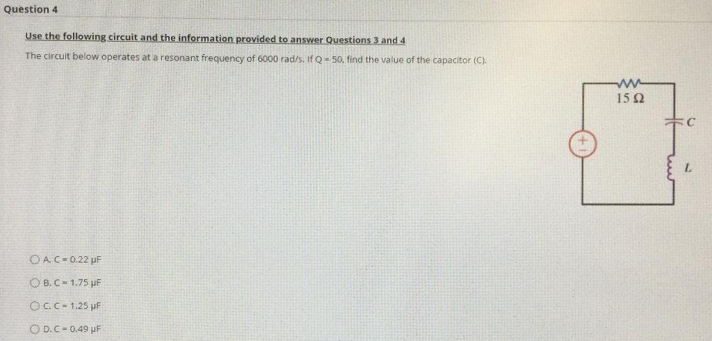 Solved Question 4 Use the following circuit and the | Chegg.com