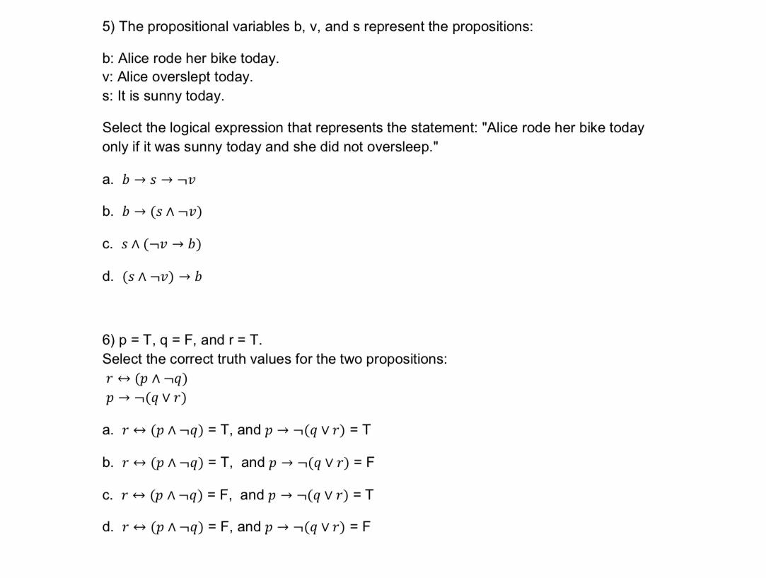 Solved 5 The Propositional Variables Bv And S Represent 9494