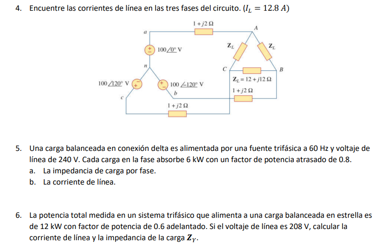 Solved 4. Encuentre las corrientes de línea en las tres | Chegg.com
