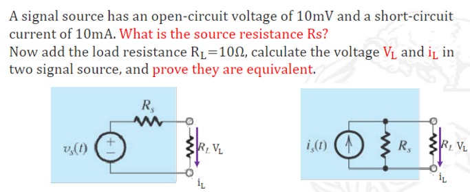 Solved A signal source has an open-circuit voltage of 10mV | Chegg.com