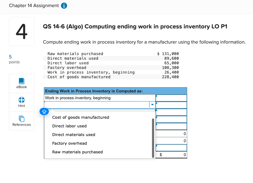 Solved QS 14-6 (Algo) Computing ending work in process | Chegg.com