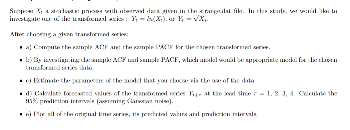 Solved Suppose Xt a stochastic process with observed data | Chegg.com