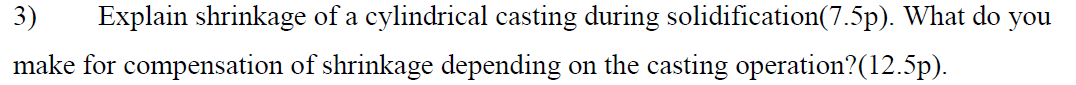 Solved 3) Explain shrinkage of a cylindrical casting during | Chegg.com