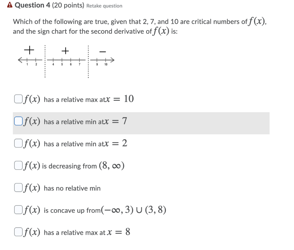 Solved A Question 4 (20 points) Retake question Which of the | Chegg.com