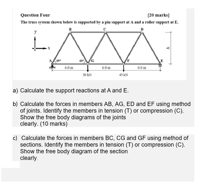 Solved Question Four [20 marks] The truss system shown below | Chegg.com