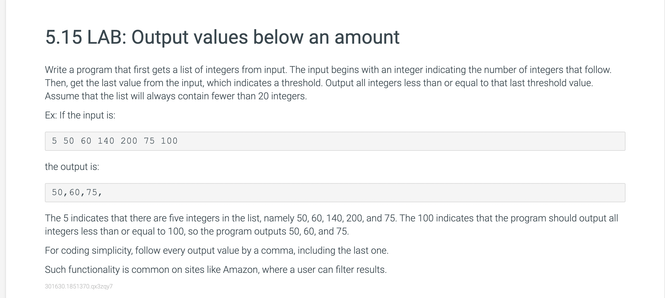 Solved 5 15 LAB Output Values Below An Amount Write A Chegg
